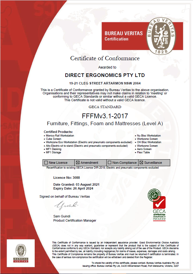 Certifications - AFRDI, GECA Certifications for Direct Ergonomics